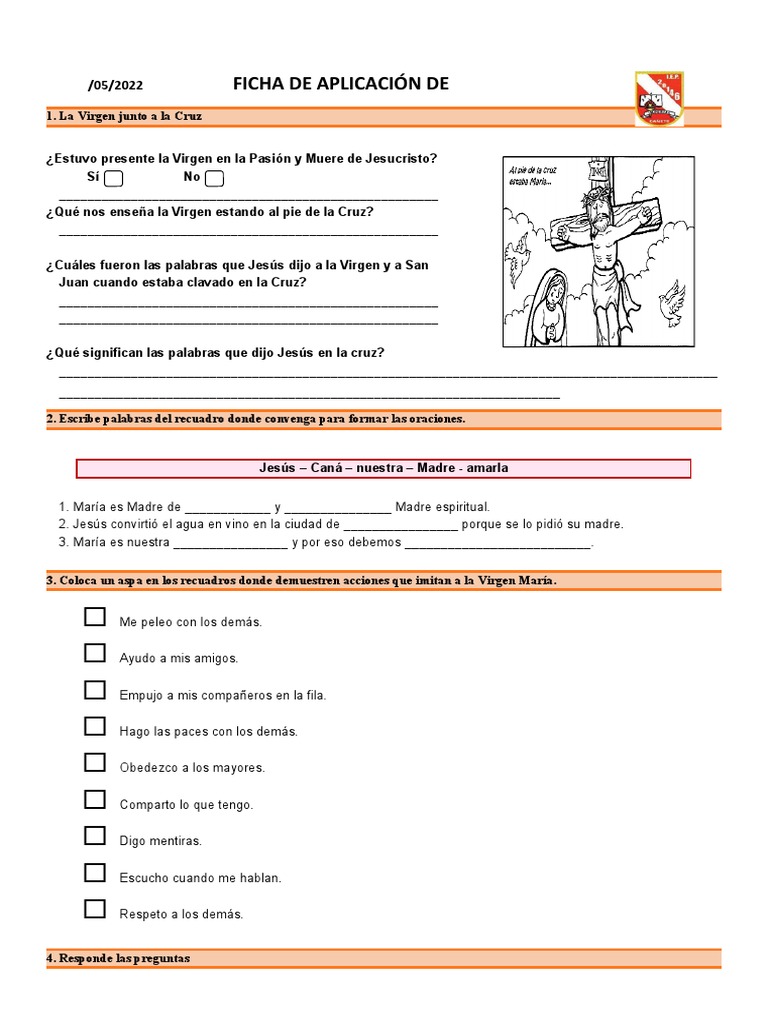 3-5-2022 Ficha de Religion | PDF | María, madre de Jesús