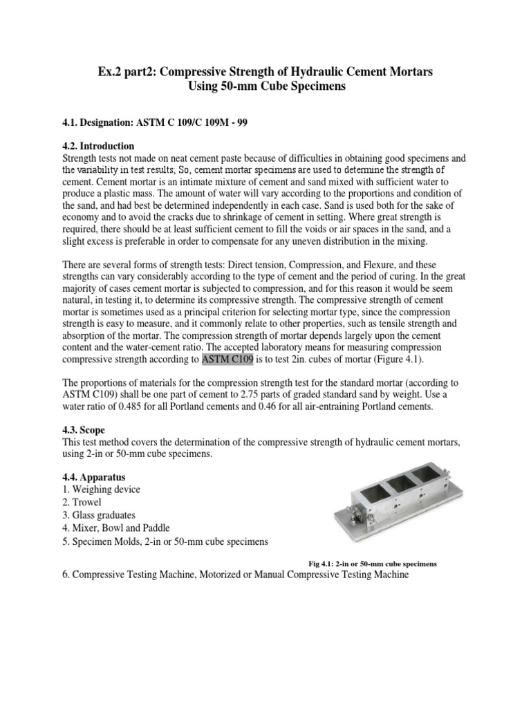 Compressive Strength of Cement Mortar | PDF | Mortar (Masonry) | Cement