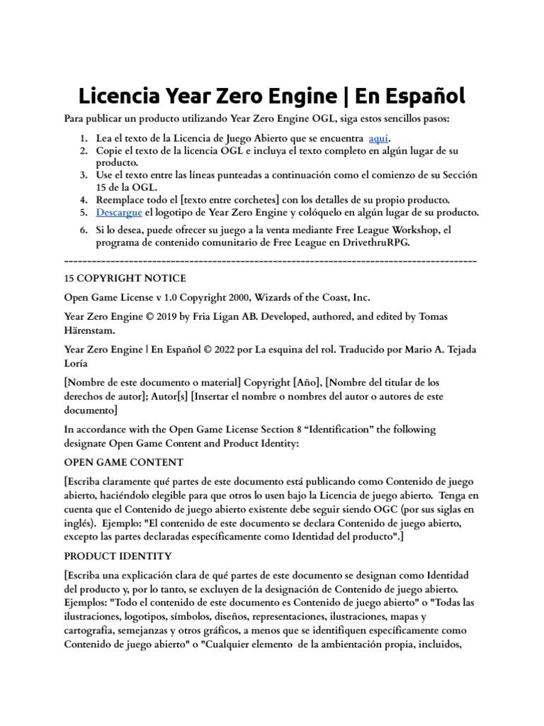 Year Zero Engine Ogl Esp 1 | PDF | Juegos de rol | Juego de azar