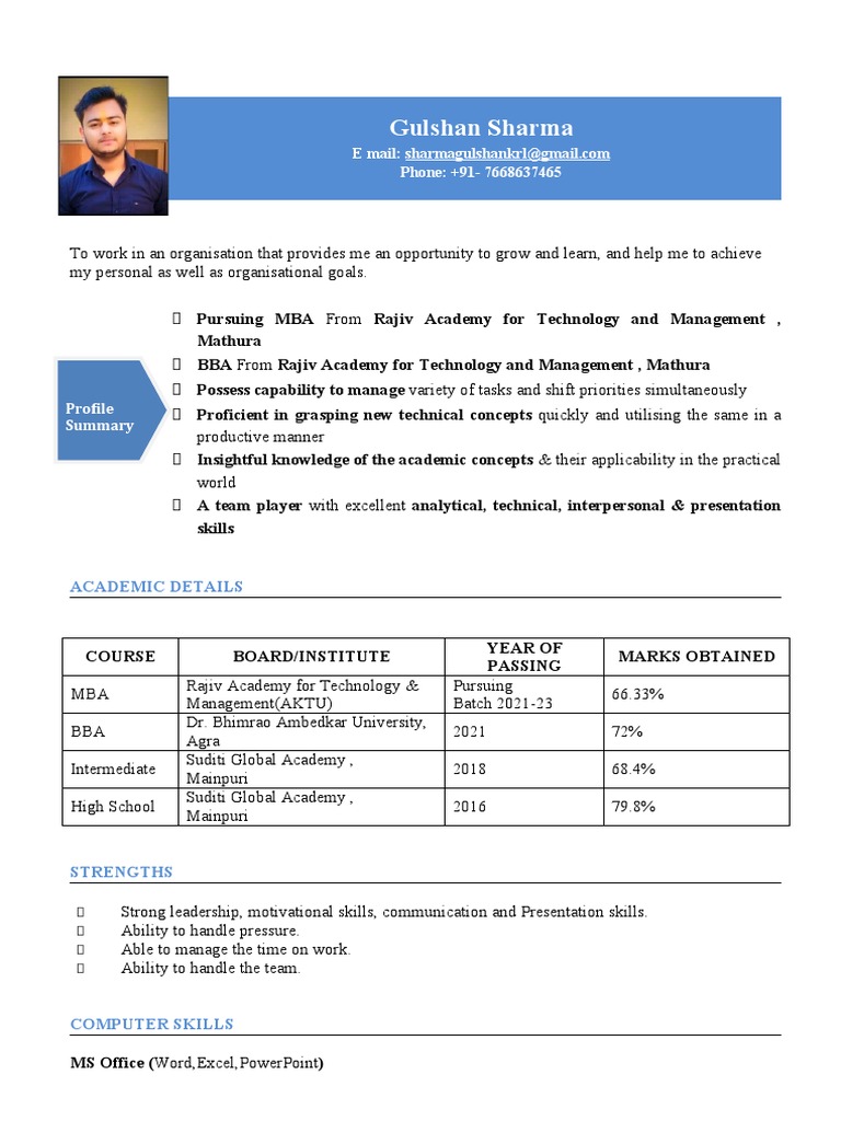 Gulshan Resume | PDF | Communication | Cognition