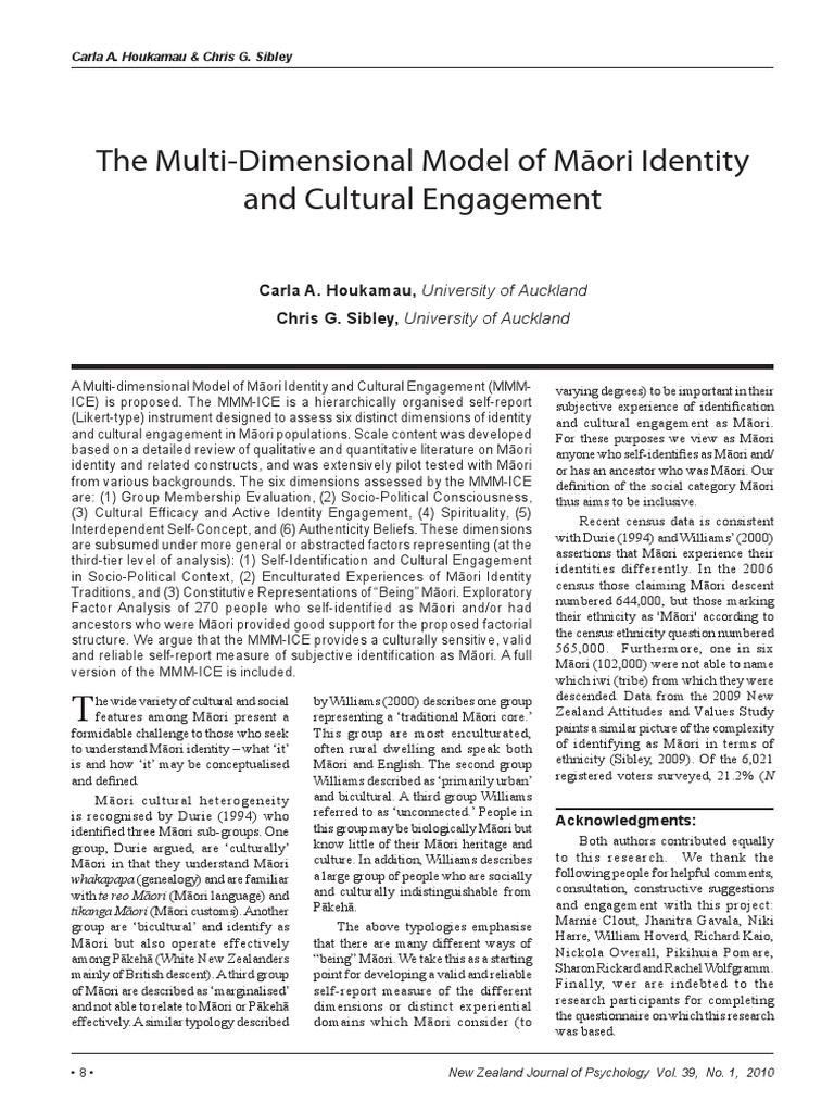 The Multi-Dimensional Model of Māori Identity and Cultural Engagement ...