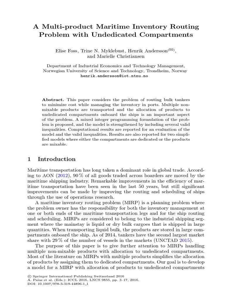 A Multi Product Maritime Inventory Routing Download Free Pdf Mathematical Optimization Port