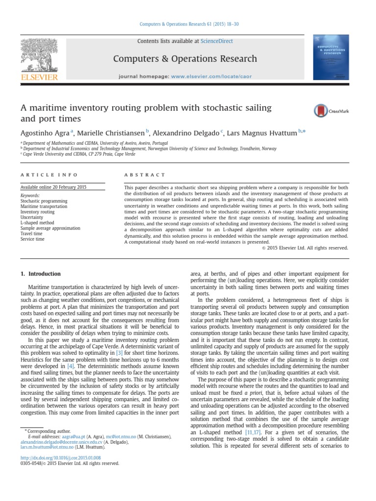 A Maritime Inventory Routing Problem With Stochastic Sailing And Port Times2015computers And