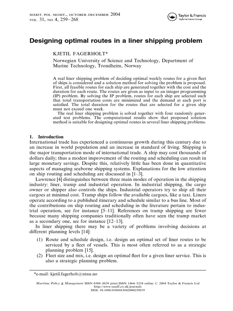 Designing Optimal Routes in A Liner Shipping Problem | PDF ...
