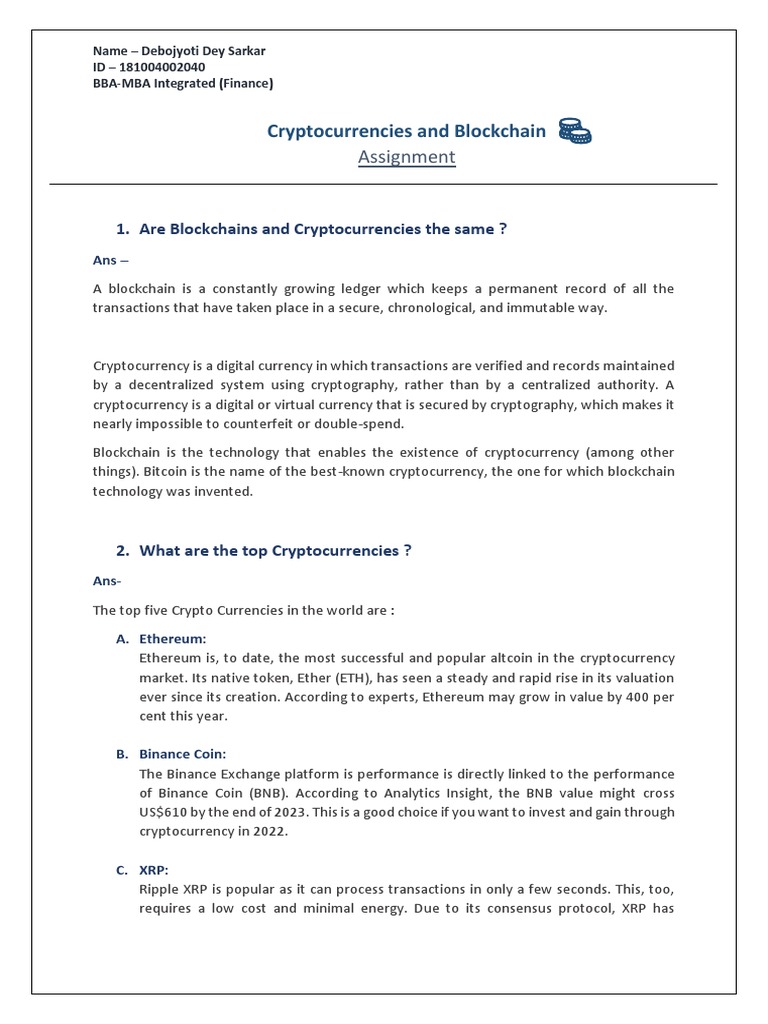 Cryptocurrency And Blockchain Assignment Pdf Cryptocurrency Bitcoin 