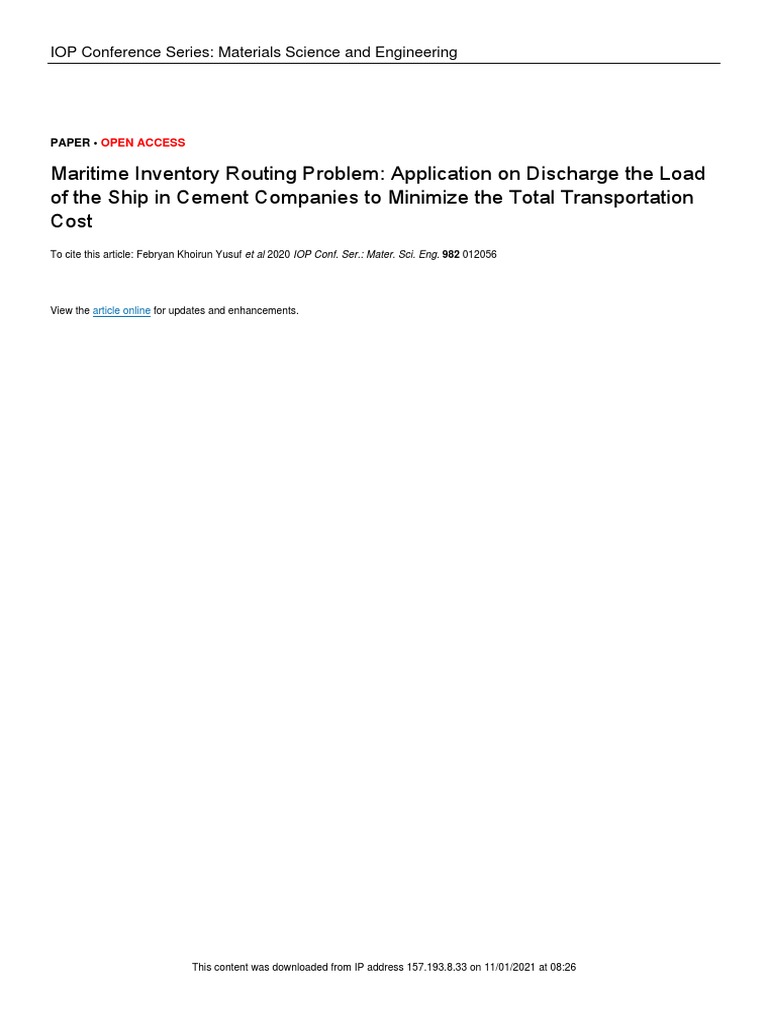 Maritime Inventory Routing Pdf Supply Chain Linear Programming 