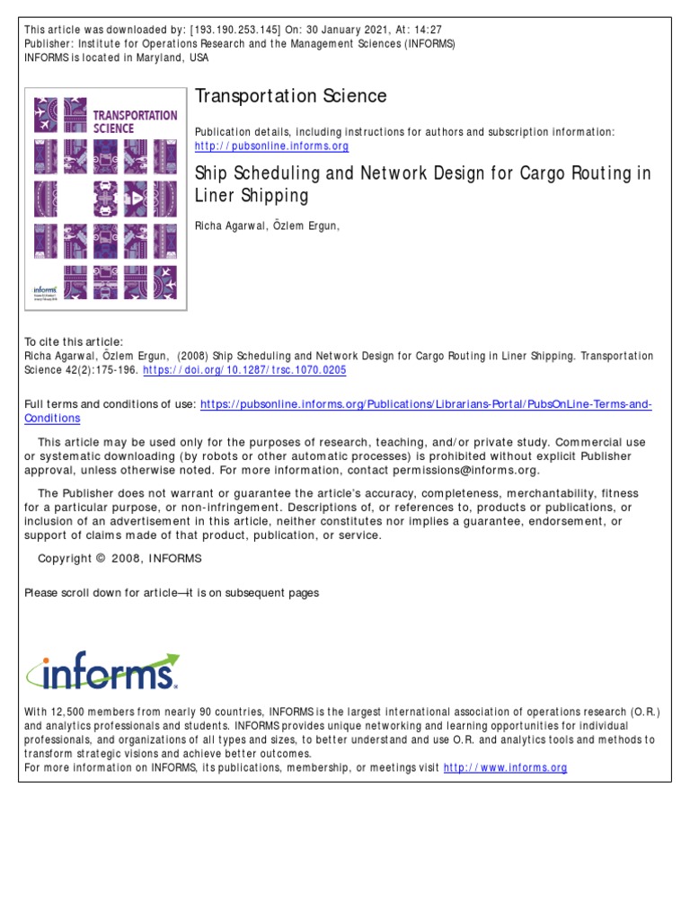 Ship Scheduling and Network Design For Cargo Routing in | PDF | Business