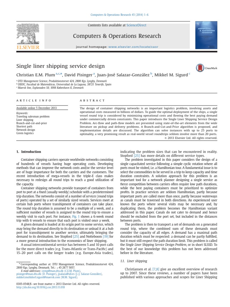 Single Liner Shipping Service Design | PDF | Mathematical Optimization | Port