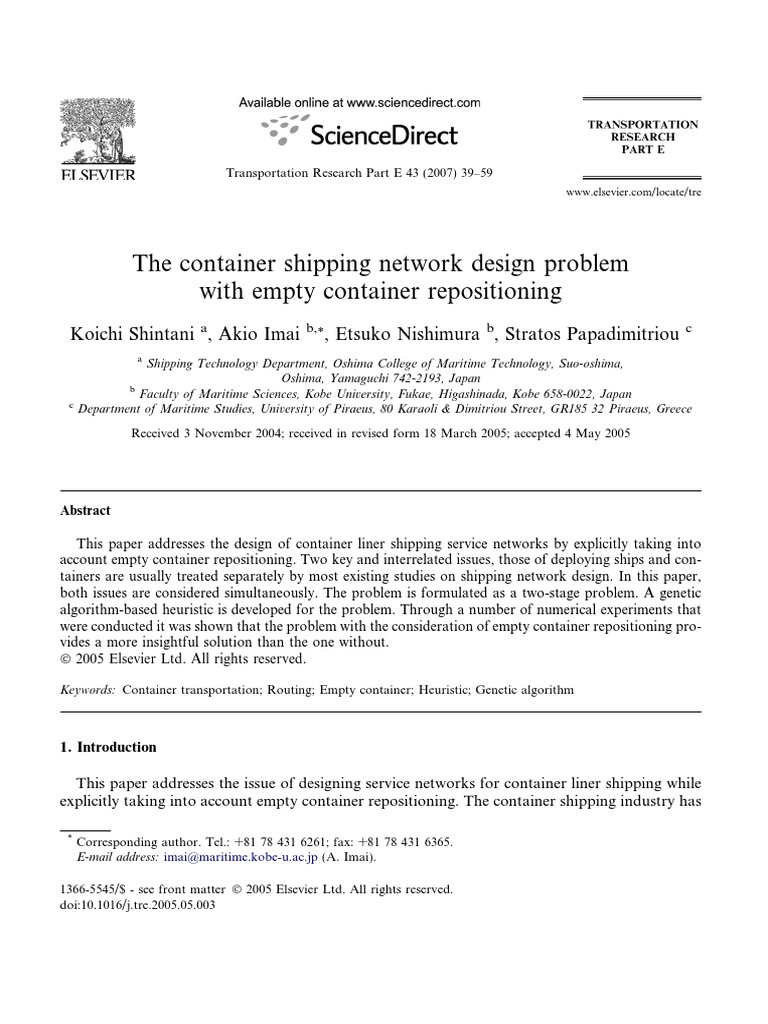 The Container Shipping Network Design Problemwith Empty Container Repositioning Pdf