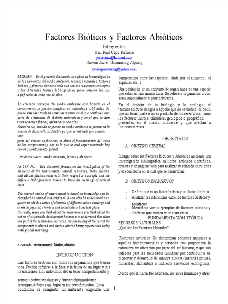 PDF Factores Bioticos y Abioticos DL | PDF | Entorno natural | Organismos