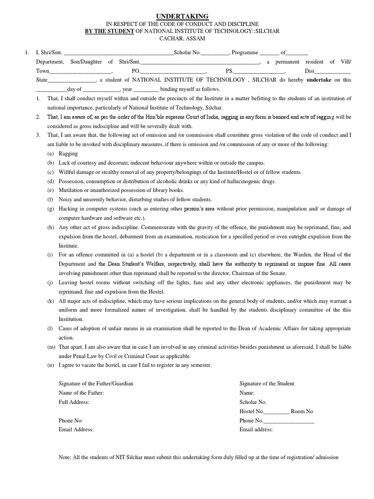Undertaking Code of Conduct by Students | PDF | Punishments | Crimes