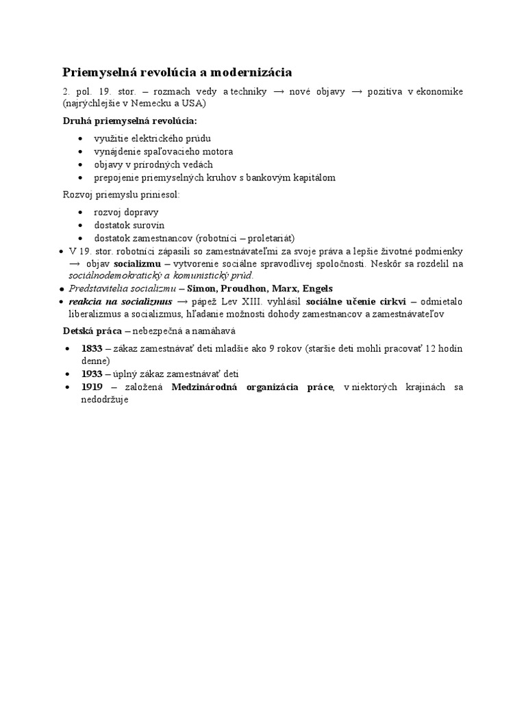 Priemyselná Revolúcia A Modernizácia - Poznámky | PDF