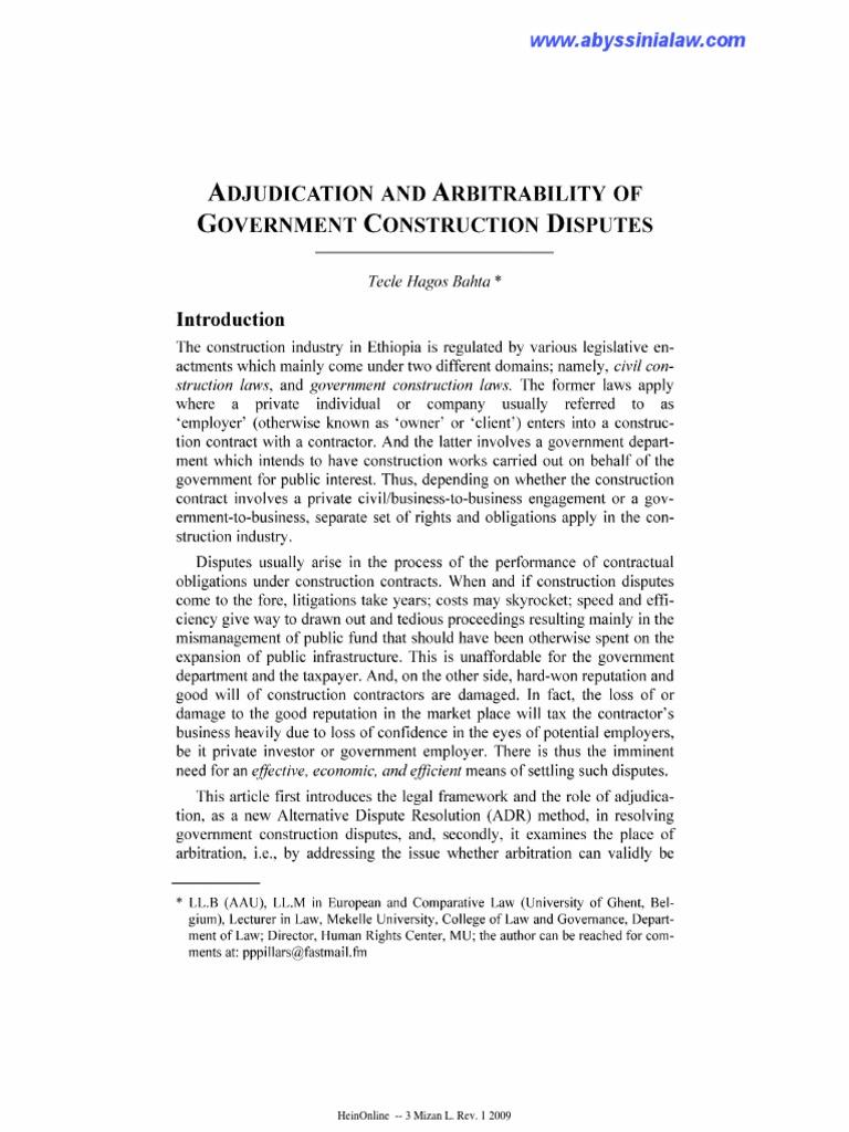 Adjudication and Arbitrability of Government Construction Disputes ...