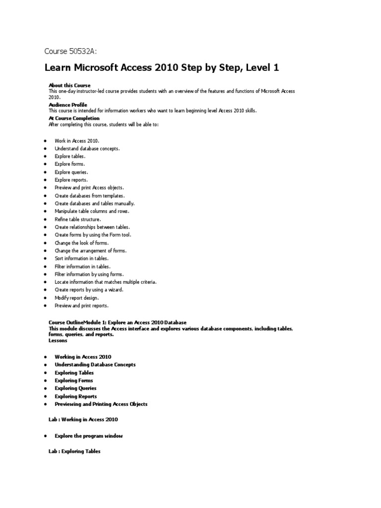 MS Office 2010 - Course Outlines | PDF