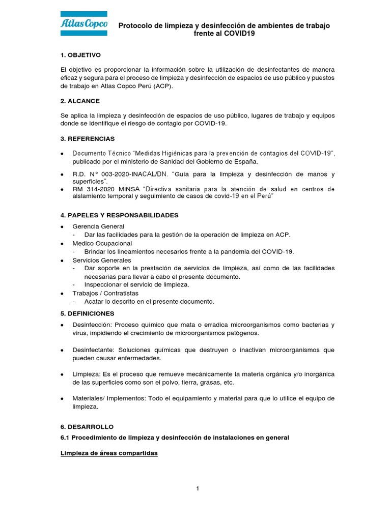 Protocolo de Limpieza y Desinfecion en General ACP. | PDF | Tensioactivo | Detergente