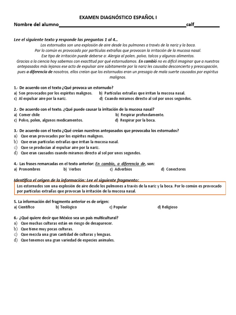 Diagnóstico 1o. | PDF