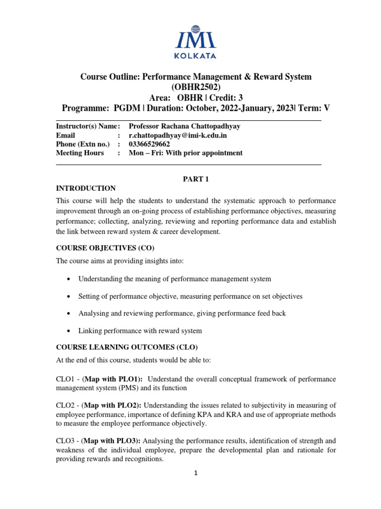 Course Outline - Performance Management & Reward System | PDF | Performance Appraisal | Leadership