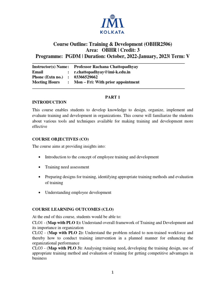 Course Outline - Training & Development | PDF | Leadership ...