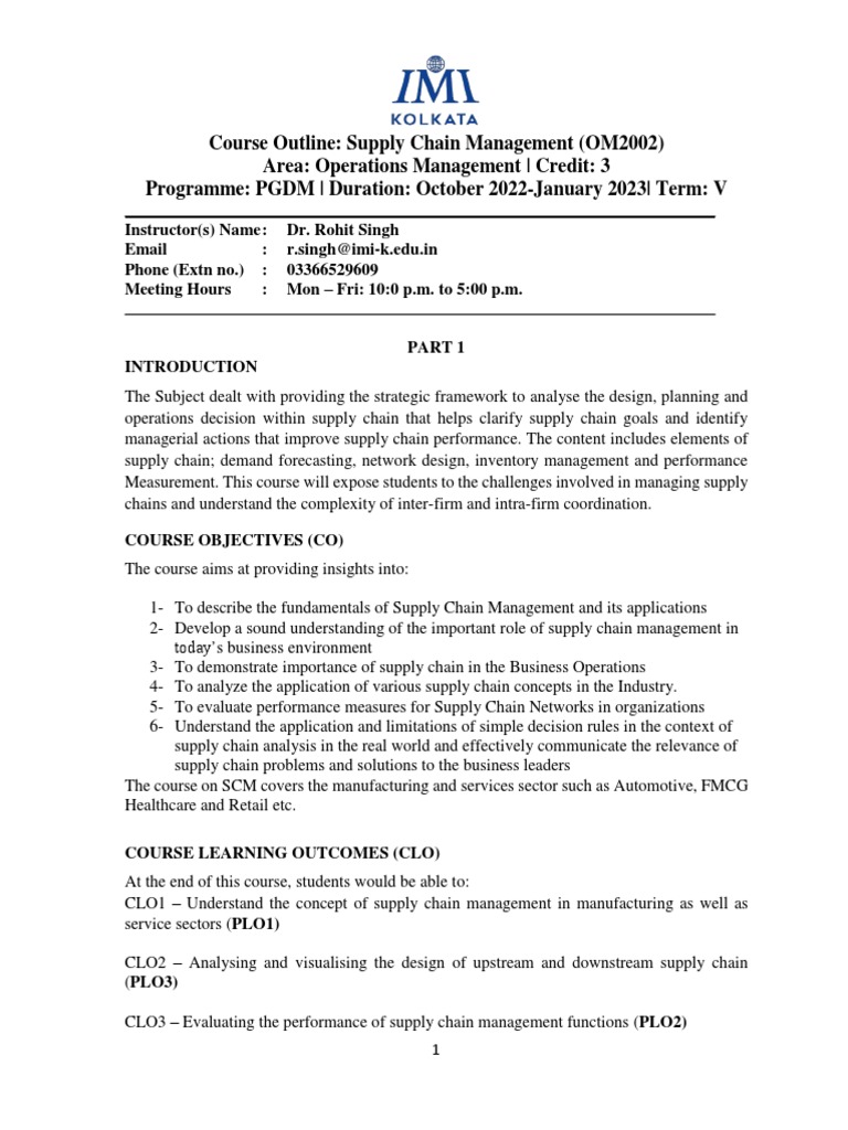 Course Outline - Supply Chain Management | PDF