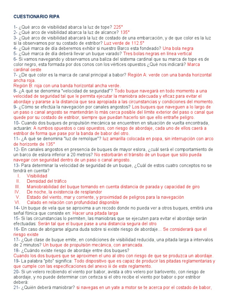 Cuestionario Ripa | PDF | Barcos | Buques