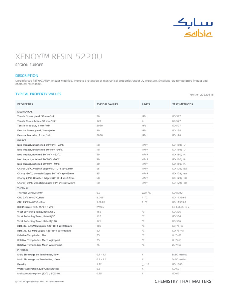XENOY™ Resin - 5220U - Europe - Technical - Data - Sheet | PDF | Pascal (Unit) | Chemistry
