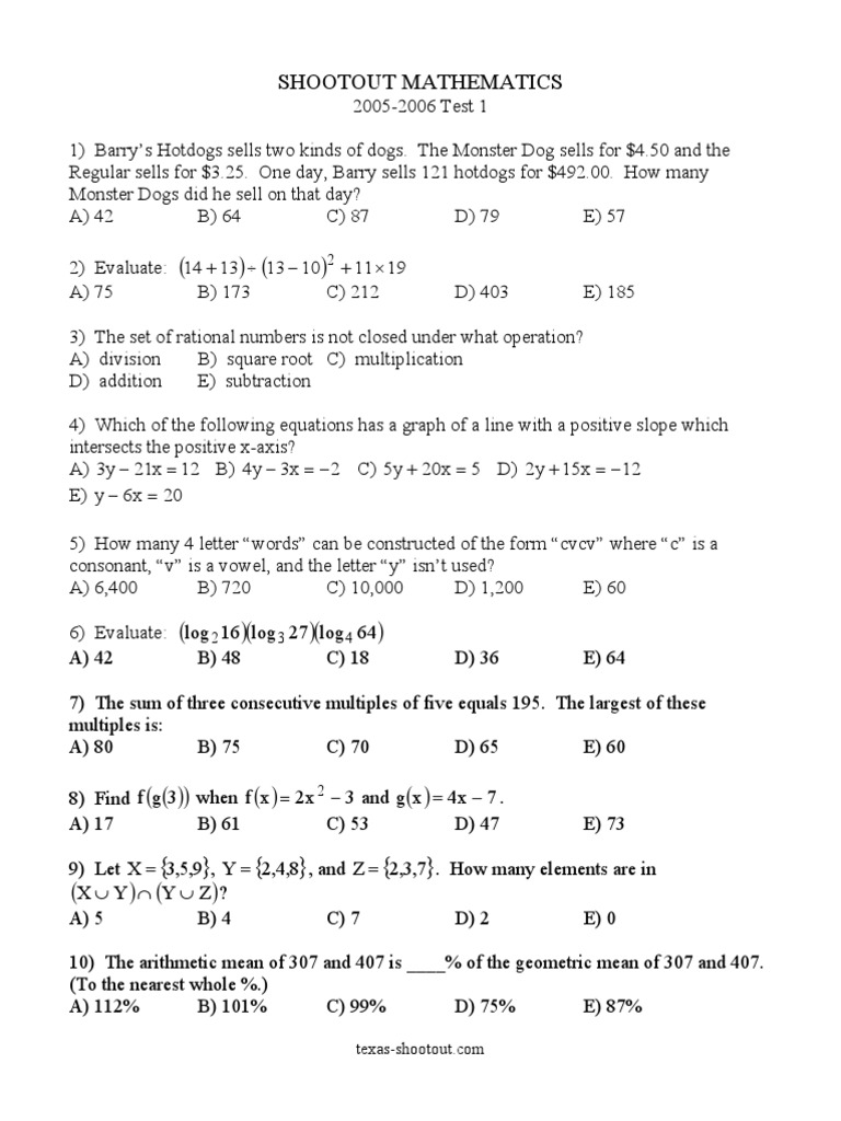 UIL Math Practice Test | PDF | Geometry | Teaching Mathematics