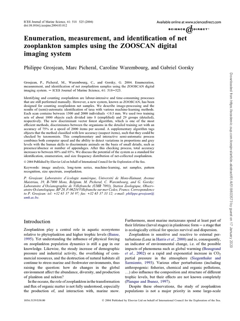Article Zooscan 2004 | PDF | Plankton | Bootstrapping (Statistics)