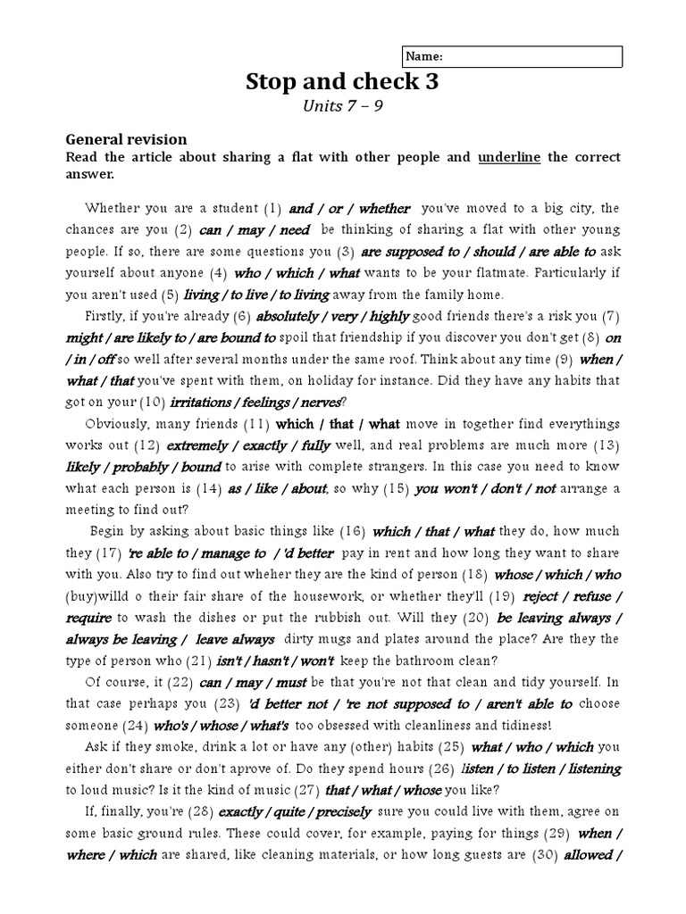 Stop and Check 3 | PDF | Linguistics