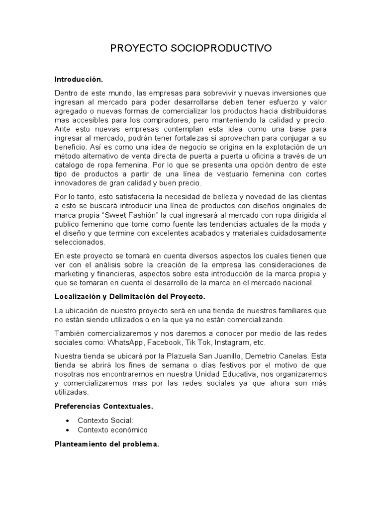 Proyecto de Ropa Femenina "Sweet Fashion" | PDF | Mercado (economía ...