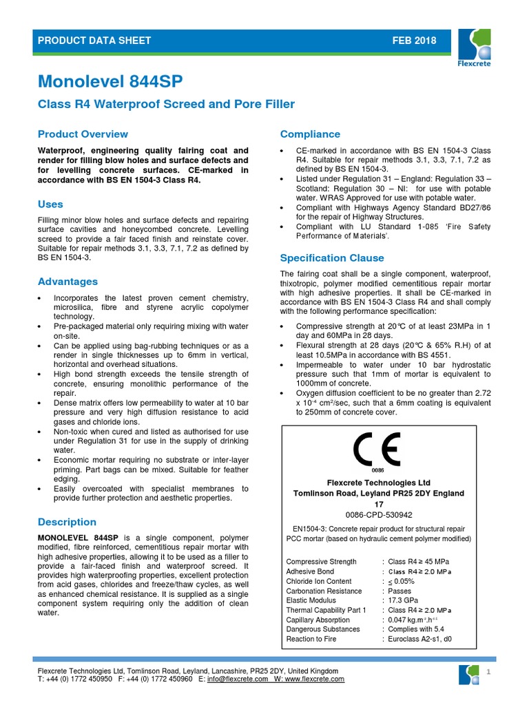 Intercrete 4820 Formely Monolevel-844SP TDS | PDF | Concrete | Pascal ...
