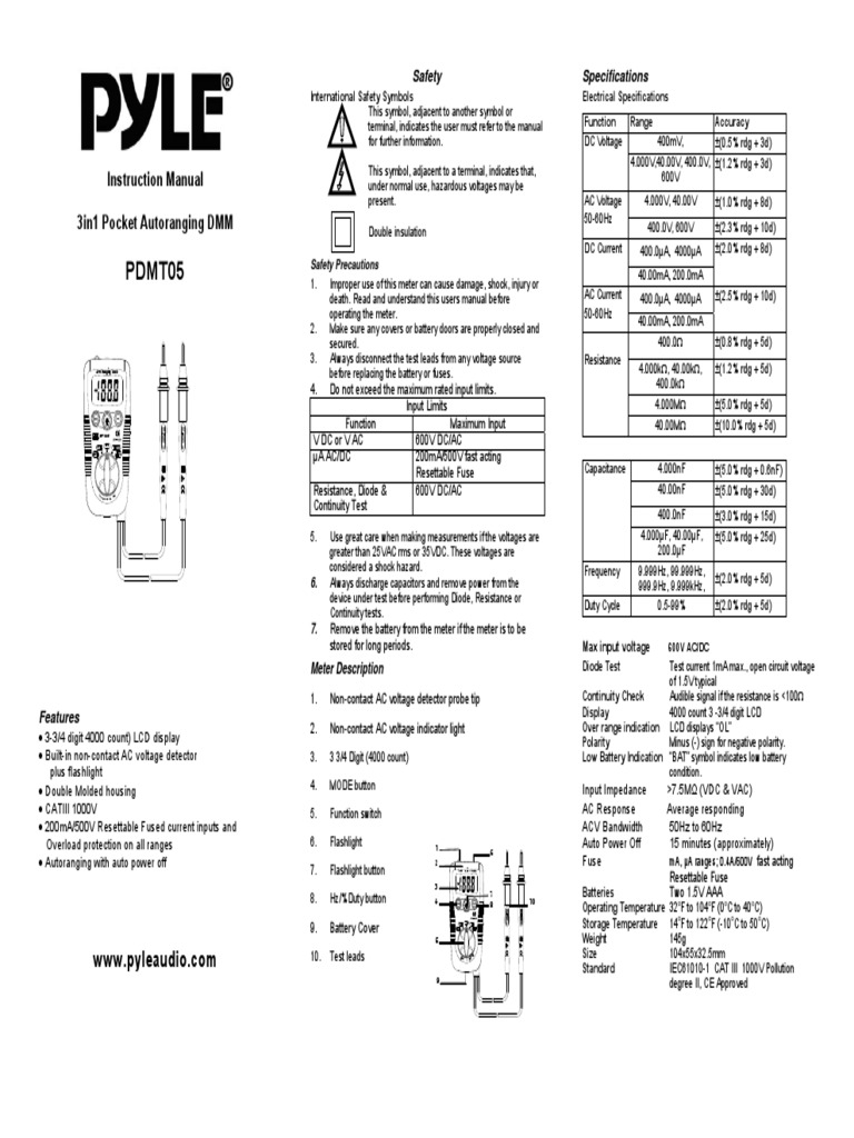 Instruction Manual for the 3in1 Pocket Autoranging DMM: Safety ...
