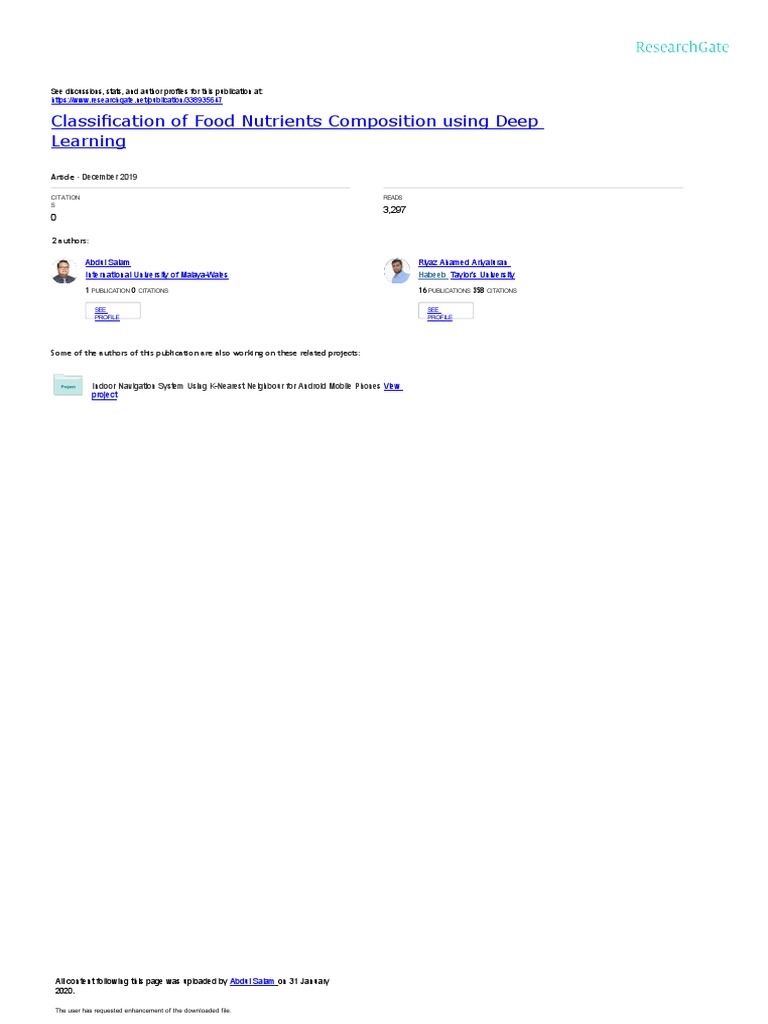 Classification of Food Nutrients Composition Using Deep Learning | PDF ...