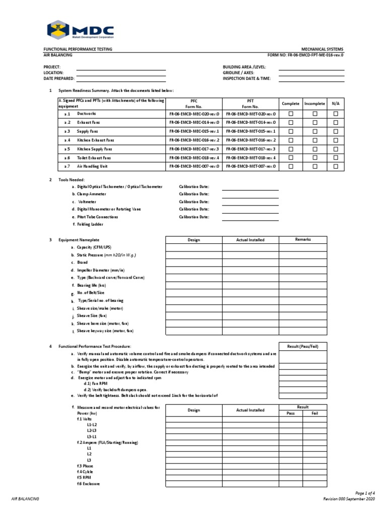 MDC AIR BALANCING FR 06 EMCD FPT ME 016 Rev.0 1 | PDF