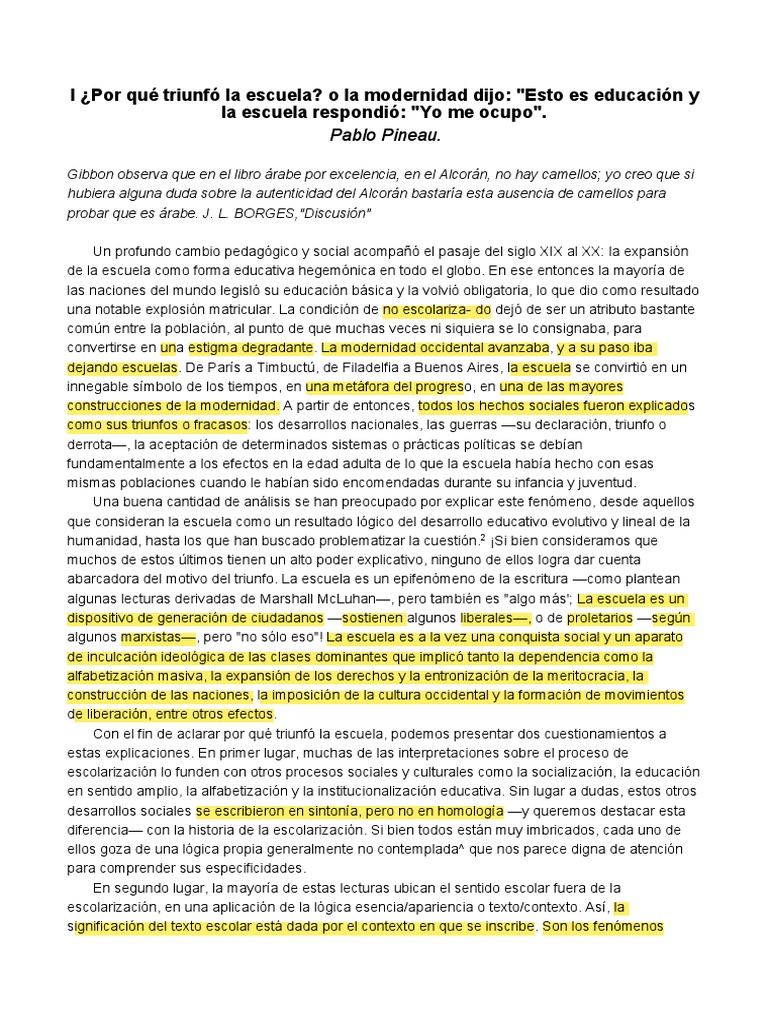 Pineau Por Que Triunfo La Escuela | PDF | Plan de estudios | Método de ...
