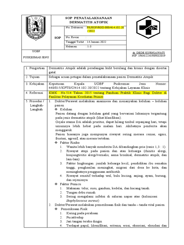 9.sop Dermatitis Atopik | PDF