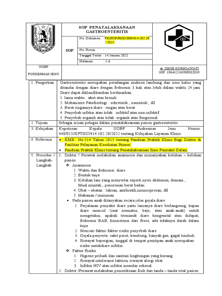 7.sop Penatalaksanaan Gastroenteritis | PDF