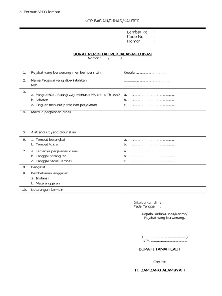 Lampiran VI (SPPD Lembar 1) | PDF