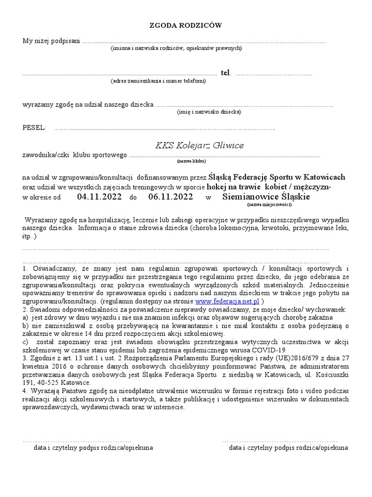 RODO Zgoda Rodzicow 2022 | PDF
