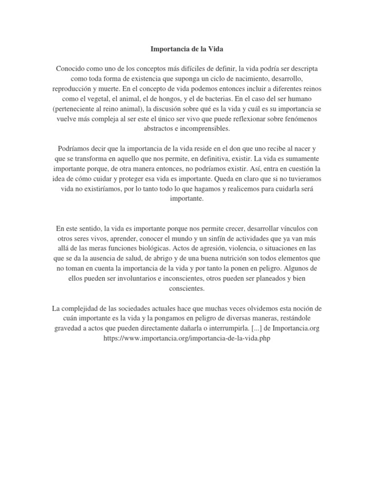 Importancia de La Vida | PDF | Autosuperación | Estilo de vida