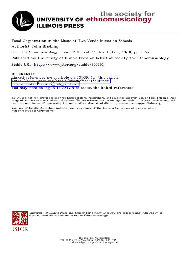 Tonal Organization in The Music of Two Venda Initiation Schools by John ...