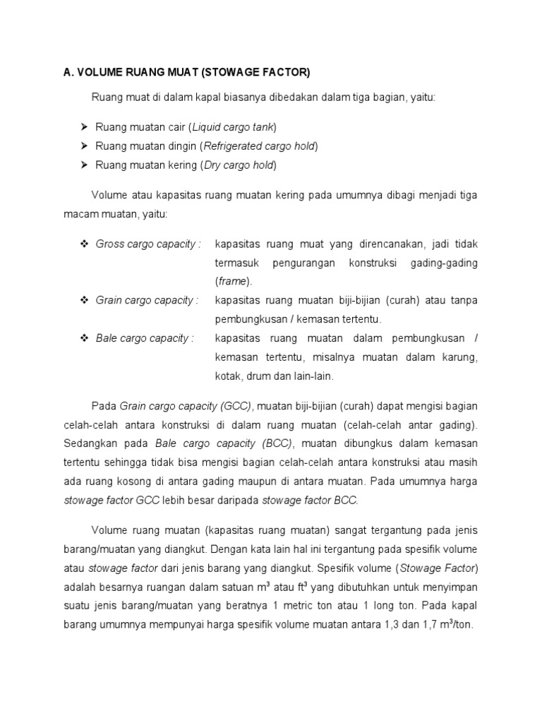 Stowage Factor dan Kapasitas Ruang Muat | PDF