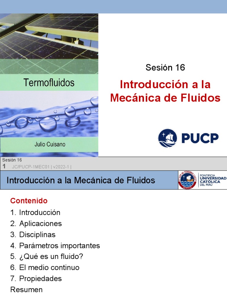 Sesion 16 - Introduccion A La Mecanica de Fluidos | PDF | Viscosidad | Mecánica de fluidos