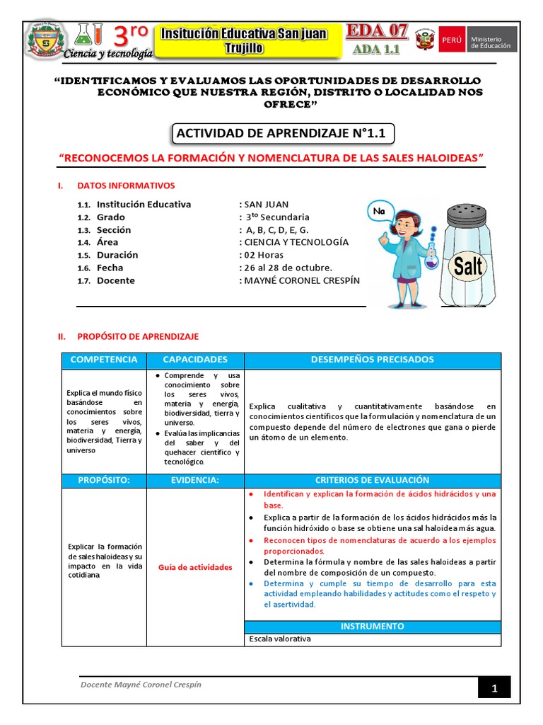 Formación y nomenclatura de sales haloideas | PDF | Sal (química ...