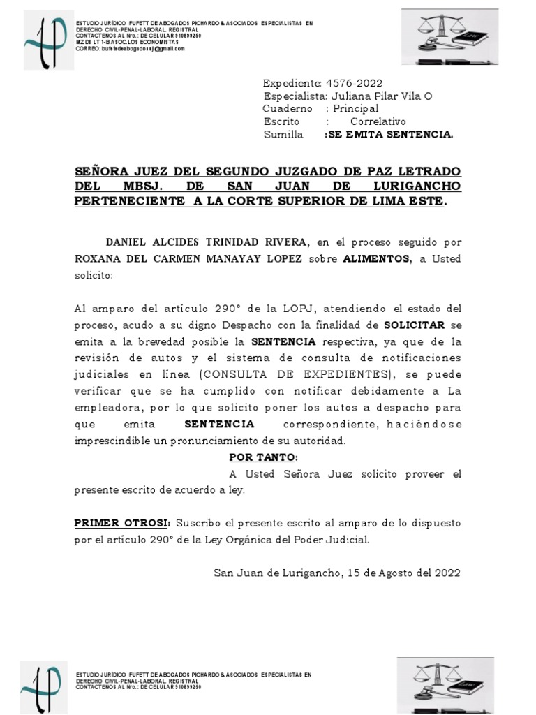 Solicito Se Emita Sentencia. | PDF | Derecho