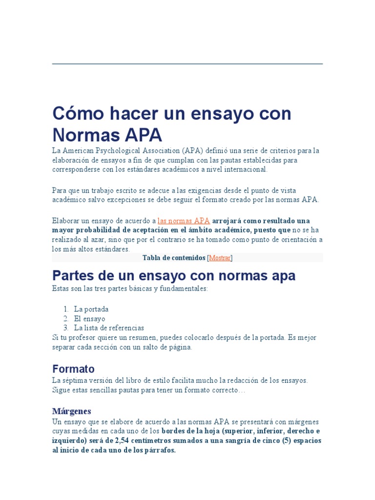 Ejemplo De Un Ensayo En Formato Apa