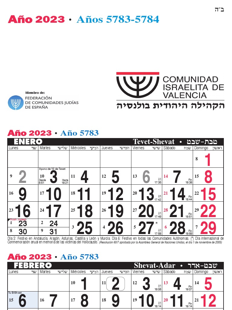 Calendario Judio 2023 | PDF