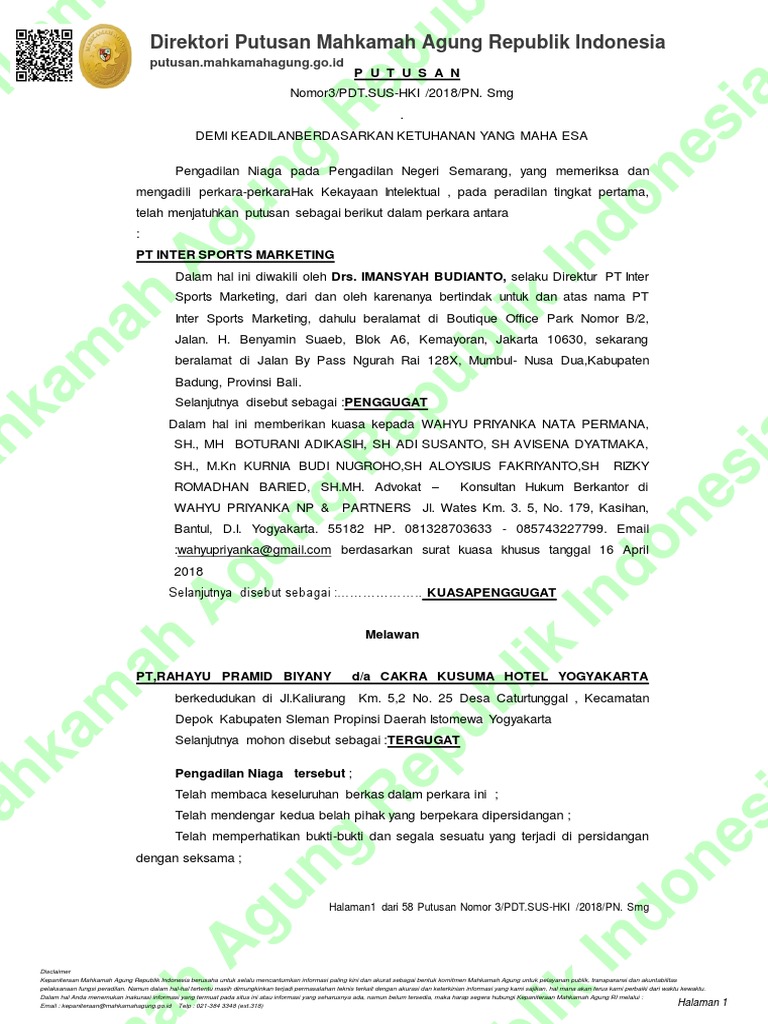 Putusan 3 PDT Sus Hki 2018 PN SMG 20221128150943 | PDF