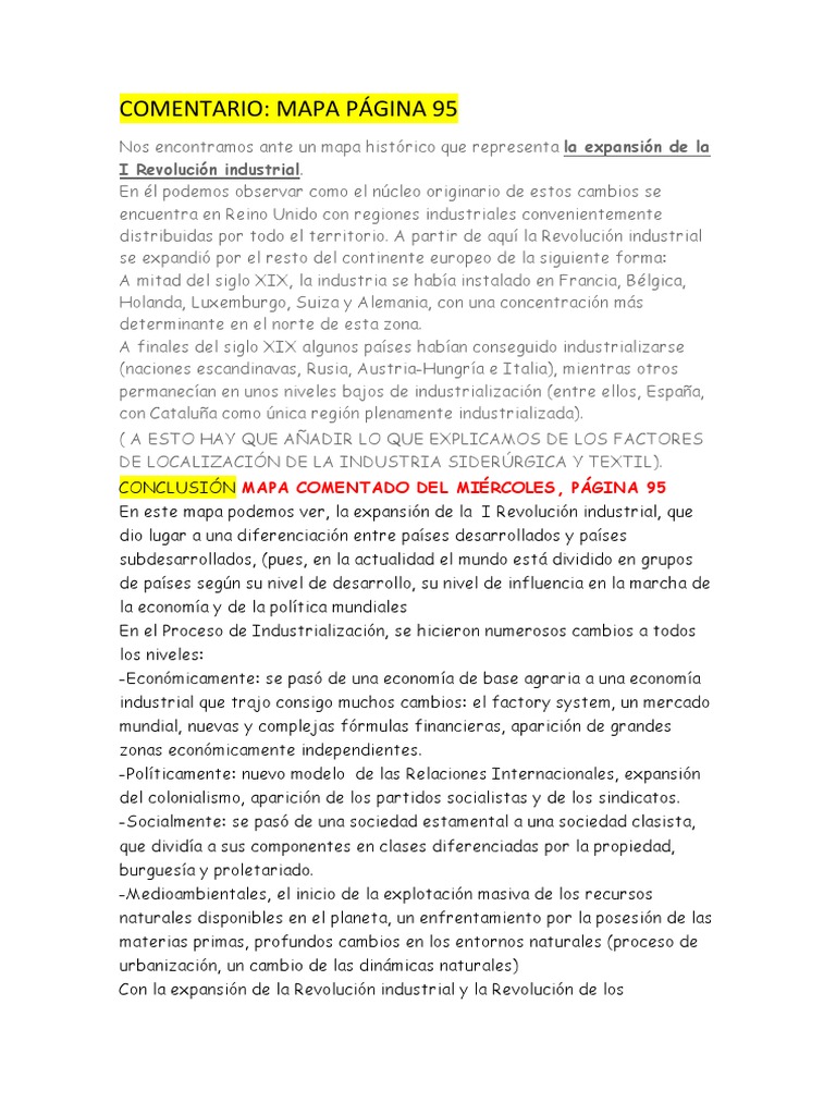 Comentario. Mapa P. 95pdf | Descargar gratis PDF | Revolución industrial | Economias