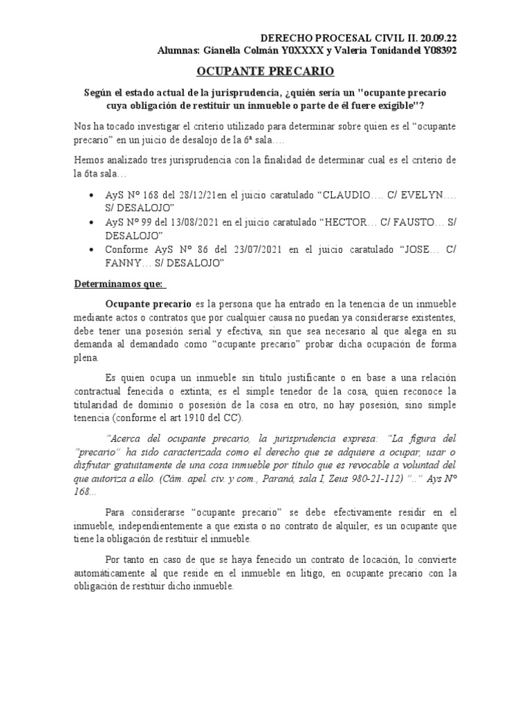Ocupante Precario | PDF | Caso de ley | Ley común