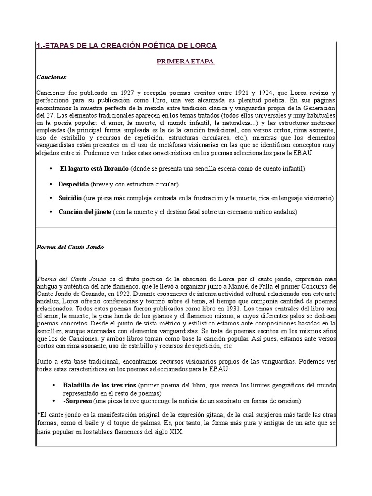 Etapas Lorca y Claves Poéticas | PDF | Poesía | Federico García Lorca